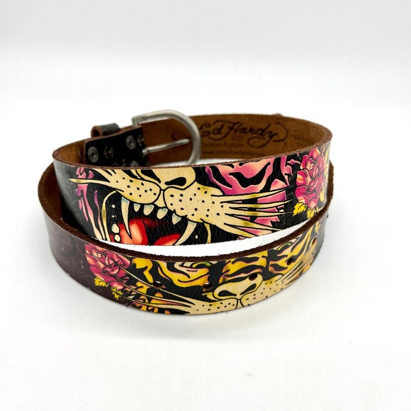 Ed Hardy | Accessories | Ed Hardy Belt Leather Tiger Floral Handmade ...